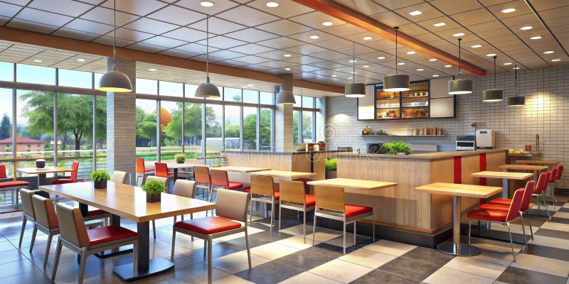 Modern Restaurant Interior with Checkerboard Floor and Large Windows ...