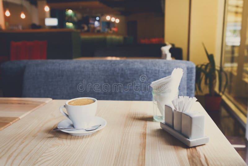 Modern Restaurant Interior, Coffee Cup on Table Stock Image - Image of ...