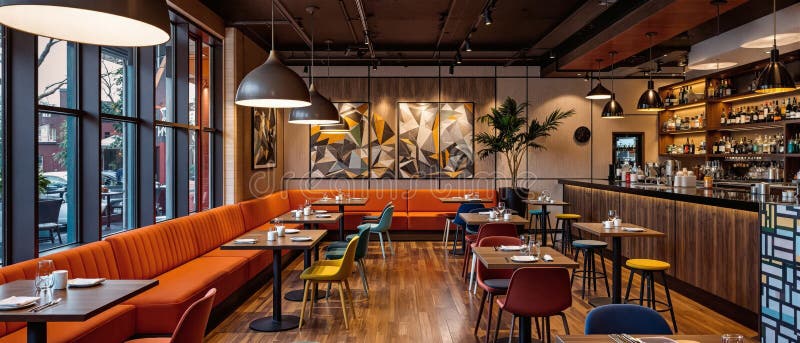 Modern Restaurant Interior Design, Stylish Seating and Wooden Flooring ...