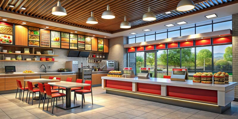 Modern Restaurant Interior Design with Wooden Ceiling and Red Accents ...