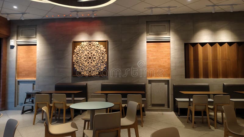 Modern Restaurant Interior with Elegant Wall Art and Comfortable ...