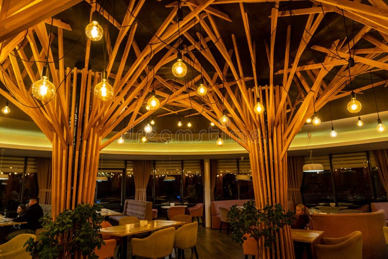 Modern Restaurant Interior in Evening. Cozy and Comfortable Dining ...