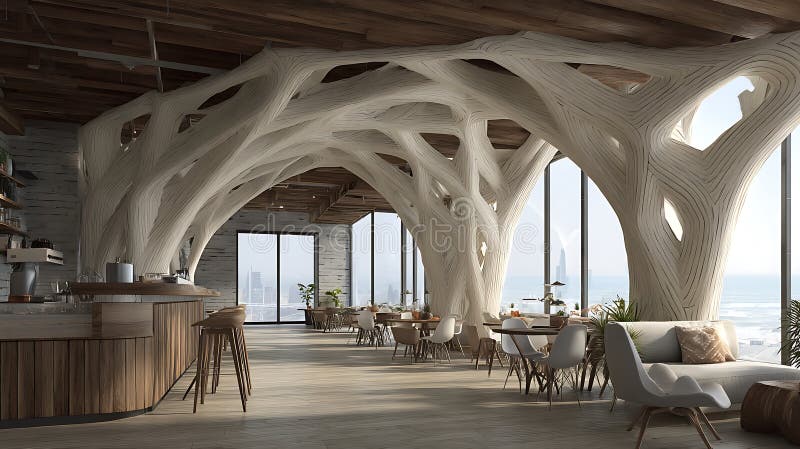 Modern Restaurant Interior Featuring a Unique Architectural Design with ...