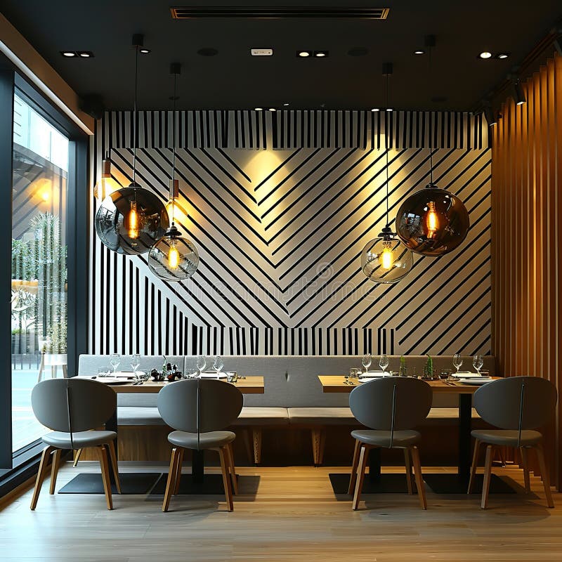 Modern Restaurant Interior with Geometric Pattern Stock Illustration ...