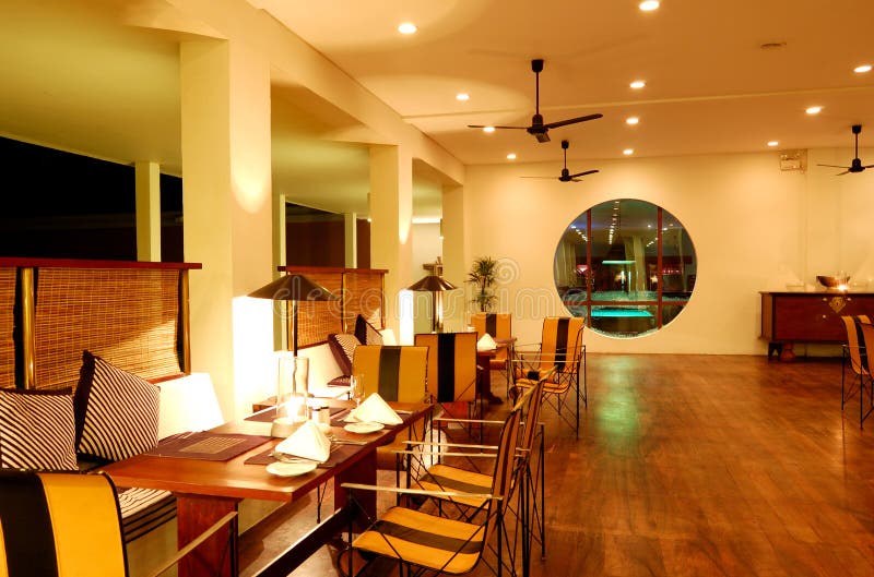 Modern Restaurant Interior at Night Illumination Stock Photo - Image of ...