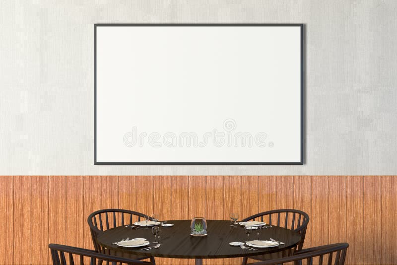 Modern Restaurant Interior with Served Tables and Blank Poster Stock ...