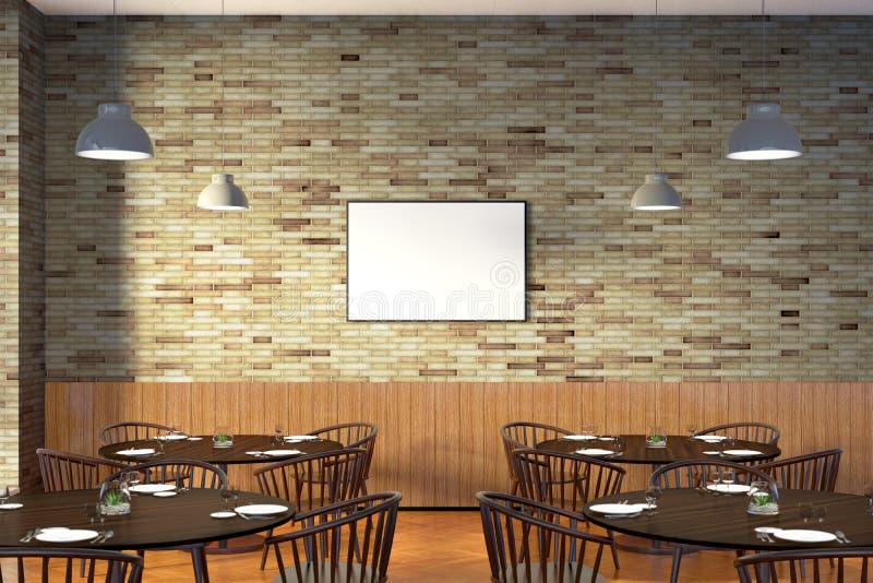 Modern Restaurant Interior with Served Tables and Blank Poster Stock ...