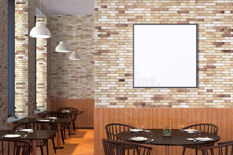 Modern Restaurant Interior with Served Tables and Blank Poster Stock ...