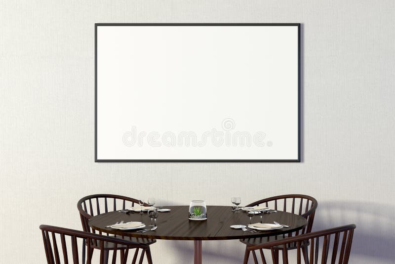 Modern Restaurant Interior with Served Tables and Blank Poster Stock ...