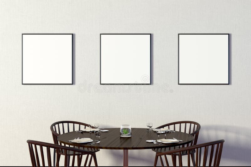 Modern Restaurant Interior with Served Tables and Blank Poster Stock ...