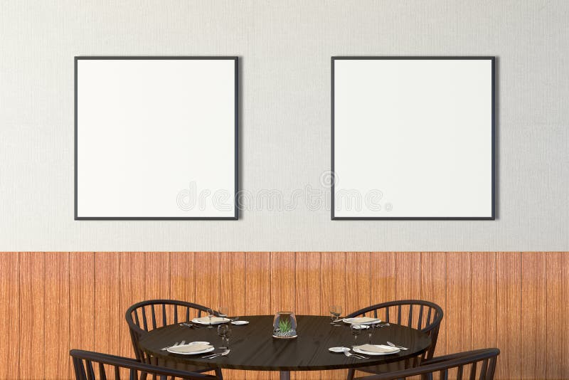 Modern Restaurant Interior with Served Tables and Blank Poster Stock ...