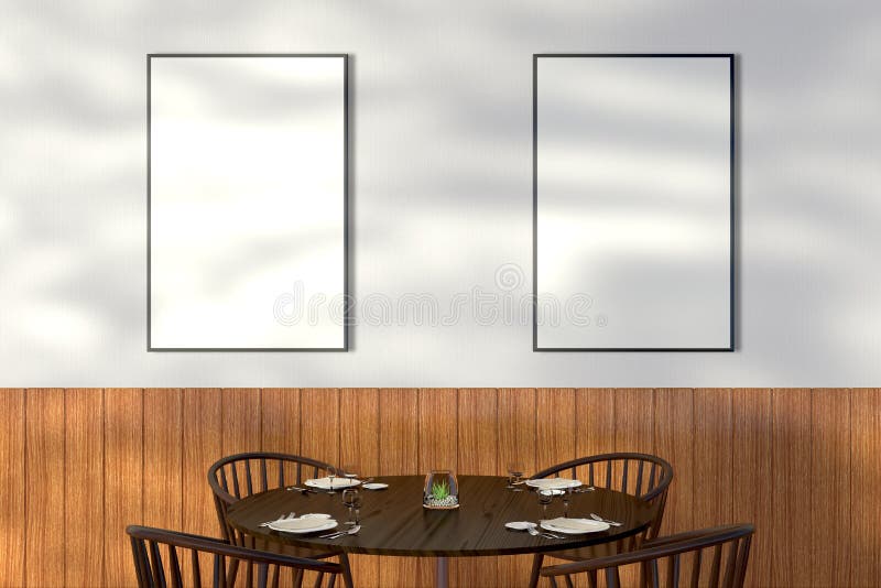 Modern Restaurant Interior with Served Tables and Blank Poster Stock ...