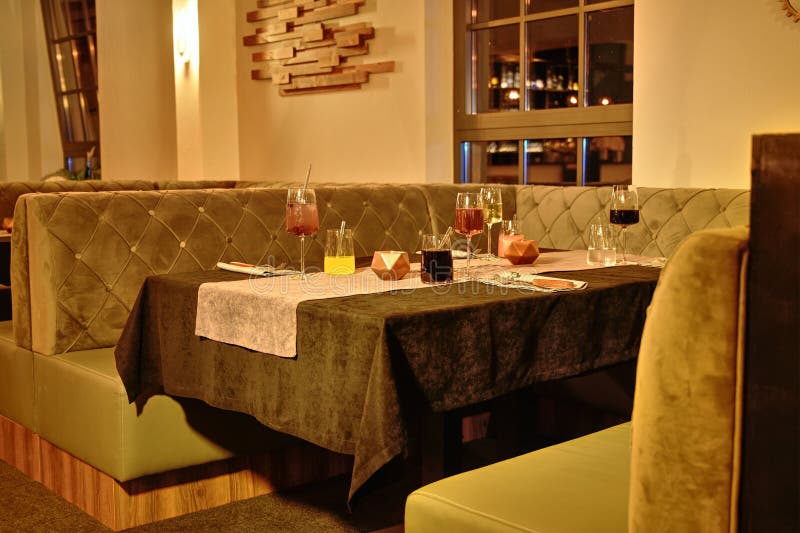 Modern Restaurant Interior with a Set Up Dinner Table Stock Photo ...