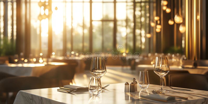 Modern Restaurant Interior, Soft Golden Hour Stock Illustration ...
