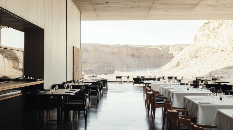 Modern Restaurant Interior with Stunning Desert View during Daylight in ...