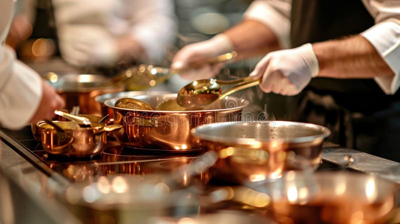 Modern Restaurant Kitchen Interior with Chefs Preparing Food during ...