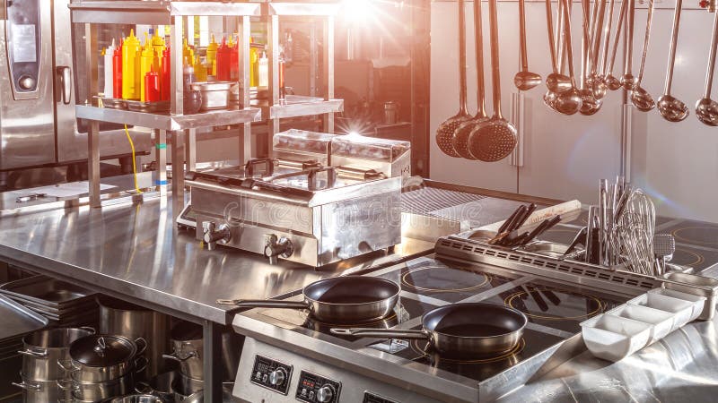Modern Restaurant Kitchen with Professional Equipment. Concept of High ...