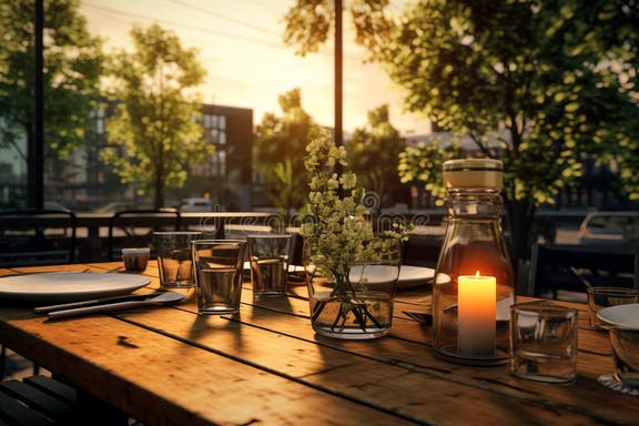 Modern Restaurant with Outdoor Table Setup Stock Illustration ...