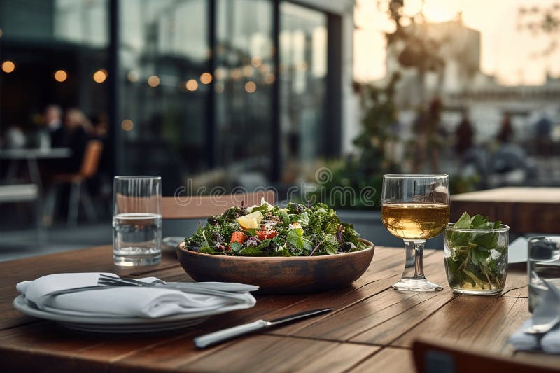 Modern Restaurant with Outdoor Table Setup Stock Illustration ...