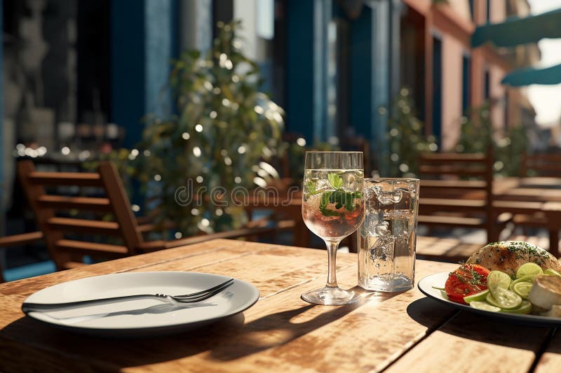 Modern Restaurant with Outdoor Table Setup Stock Illustration ...
