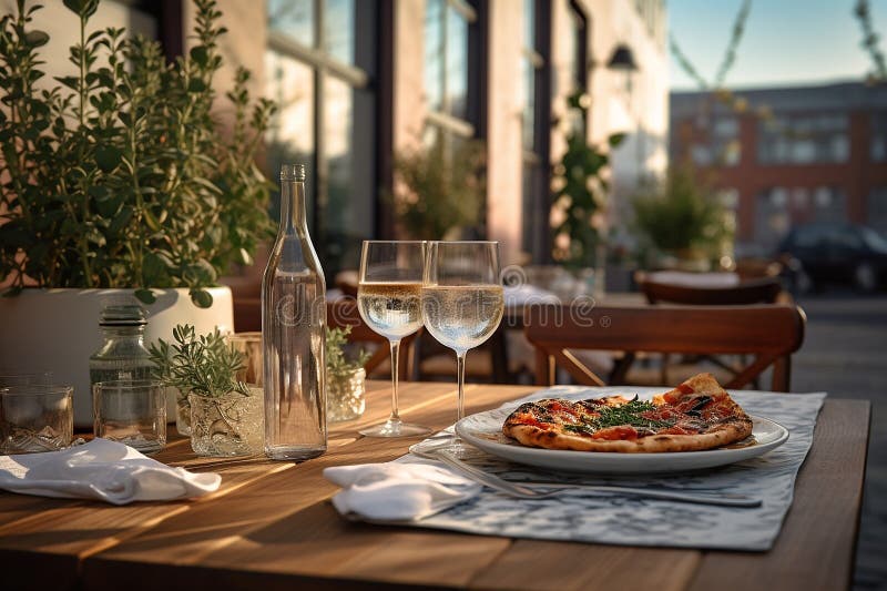 Modern Restaurant with Outdoor Table Setup Stock Illustration ...