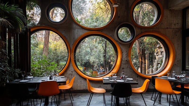 Modern Restaurant with Outdoor Views Stock Illustration - Illustration ...