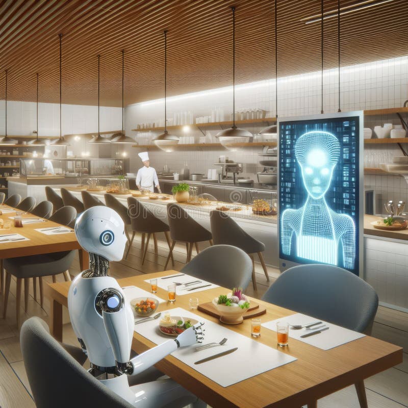 Futuristic Restaurant with Robotic Waiter and Digital Menu Stock ...