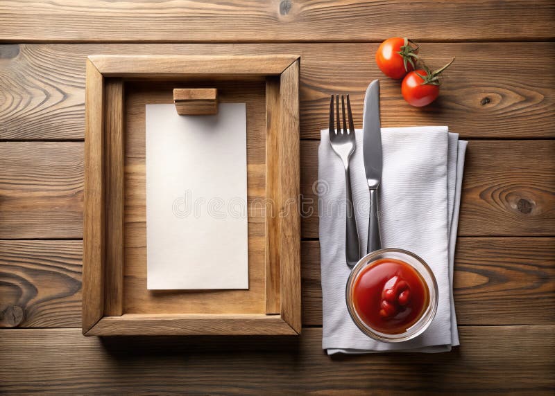 Modern Restaurant Table Setting Rustic Wood Ketchup Box Blank Menus for ...