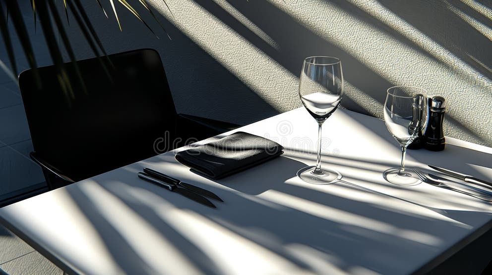 Modern Restaurant Table Setting, Sunlight and Shadows, Minimalist Design for Fine Dining ...