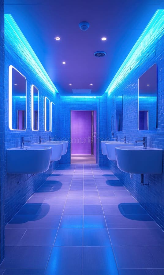 Modern Restroom Blue Lighting Sleek Design Features Stock Photos - Free ...