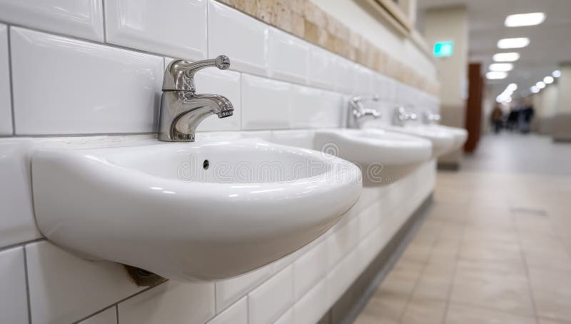 Modern Restroom Sinks in Public Setting Stock Image - Image of comfort ...