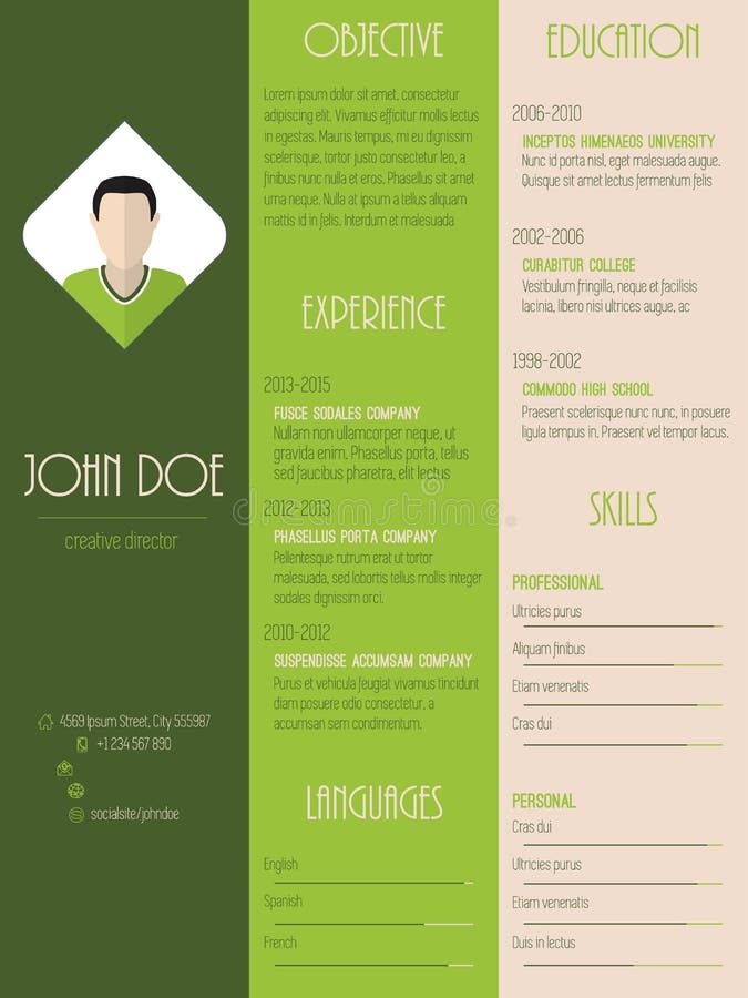 Modern Resume Curriculum Vitae in Green with Stripes Stock Vector ...