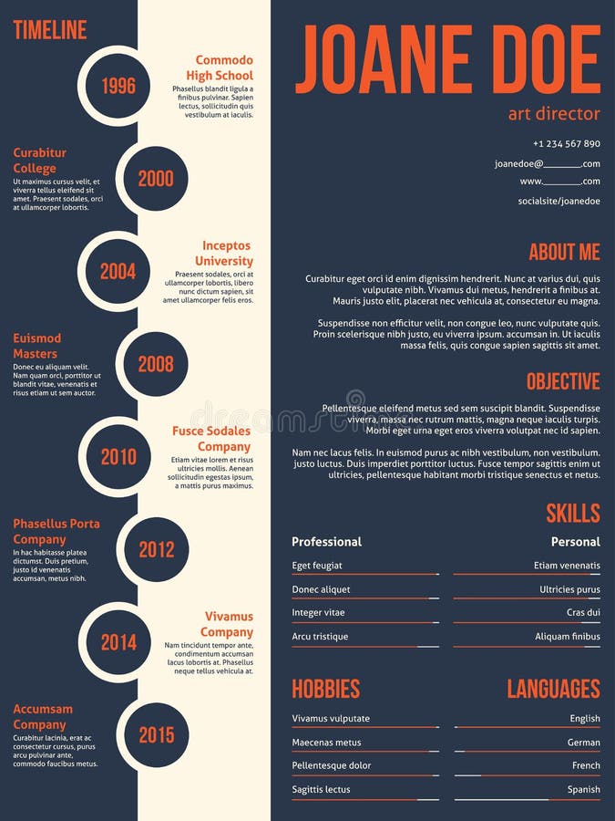 Modern Resume Cv Template Beginning with Timeline Stock Illustration ...