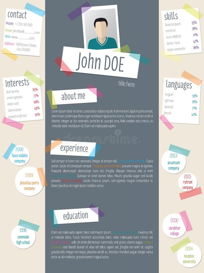 Modern Resume Cv Template with Tapes and Post Its Stock Vector ...