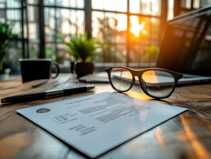 Modern Resume on Desk, Sunlight through Window, Office Interior Stock ...