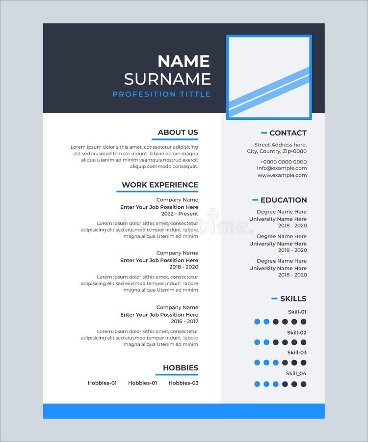 Modern Resume Template with Blue and Black Elements. Vector ...