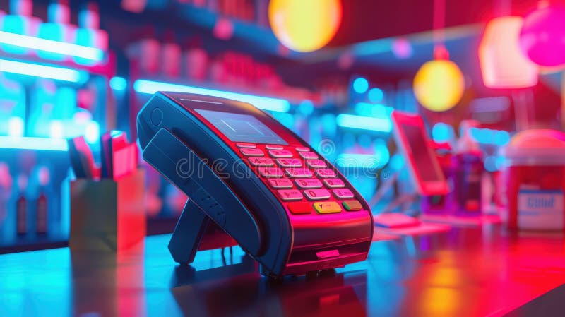 Modern Retail Payment Terminal with Glowing Screen in Vibrant Store ...