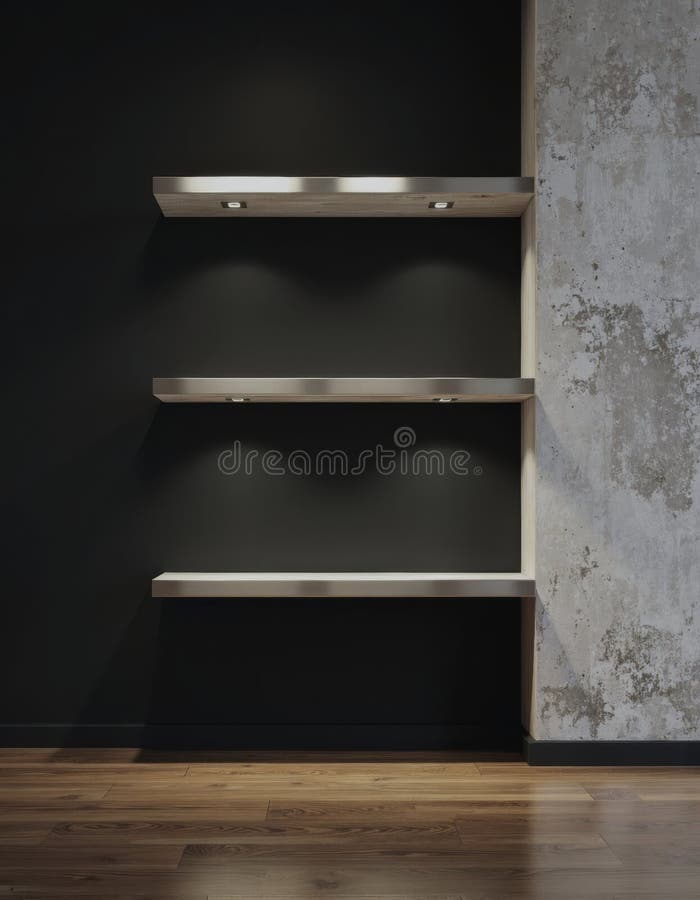 Modern Retail Shelf Bracket and Rail Design with Sleek Lighting Stock ...