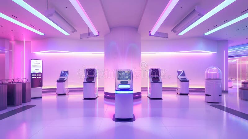 Modern Retail Store Featuring Advanced Self-checkout Stations with ...