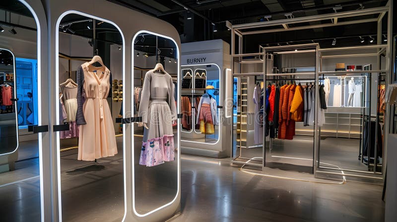 Modern Retail Store Interior with AR Mirrors Stock Illustration ...