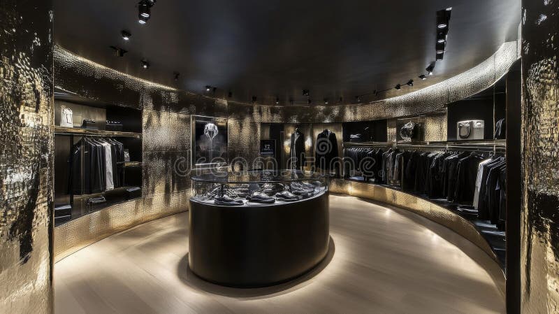 Modern Retail Store Interior with Gold Walls and Black Accents Stock ...