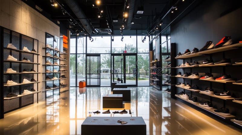 Modern Retail Store Interior with Shoe Displays and Glass Windows Stock ...