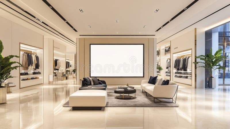 Modern Retail Store Interior with White and Gold Accents Stock ...