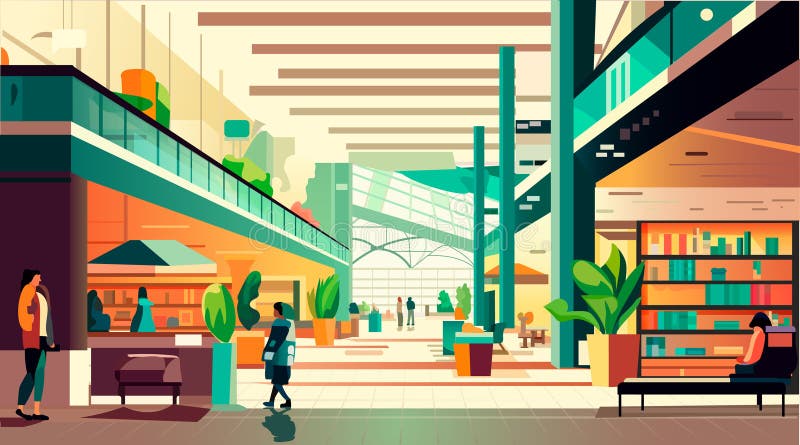 Modern Retail Store with Many Shops Shopping Mall Interior Horizontal ...