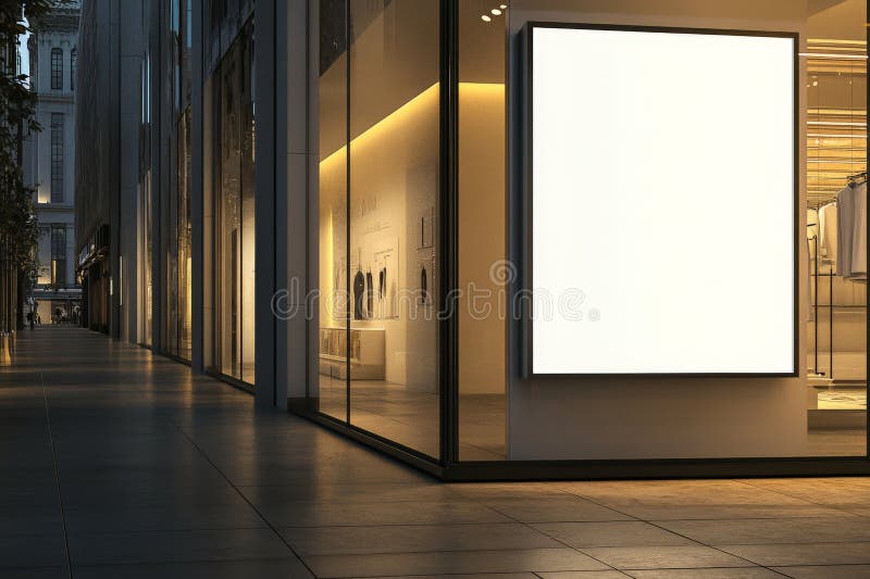 Modern Retail Storefront with Bright Blank Billboard at Night in Urban ...