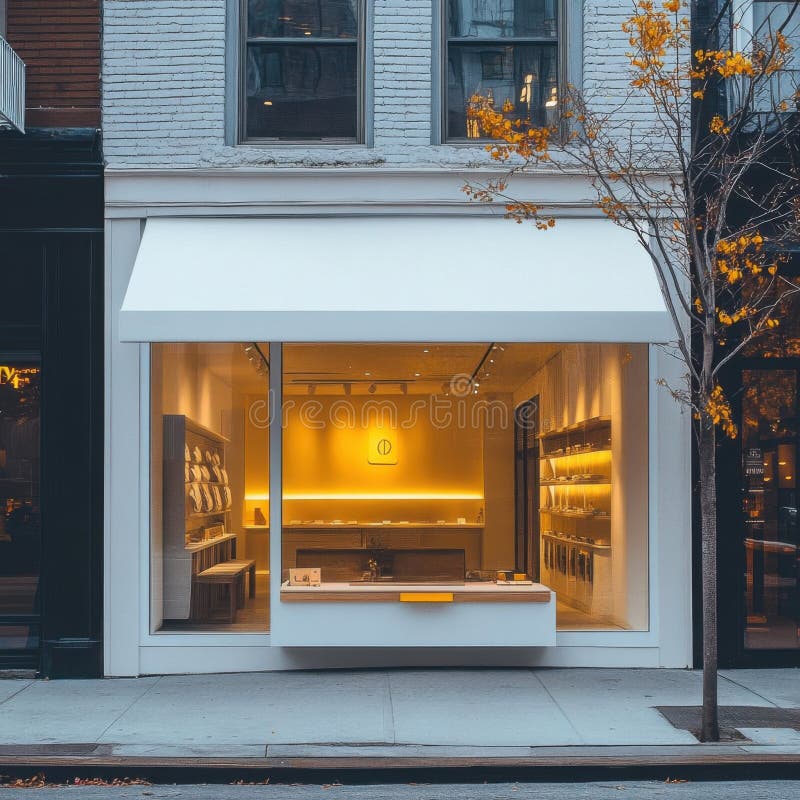 Modern Retail Storefront with Warm Lighting Stock Photo - Image of ...