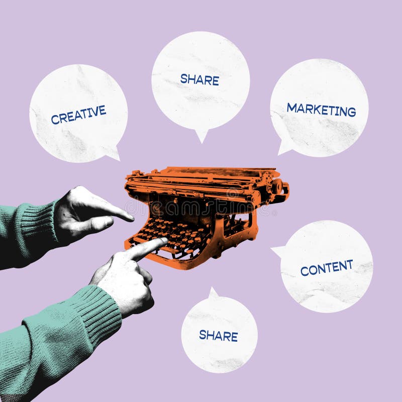 Modern Retro Aesthetic Design. Orange Typewriter Surrounded by Speech ...