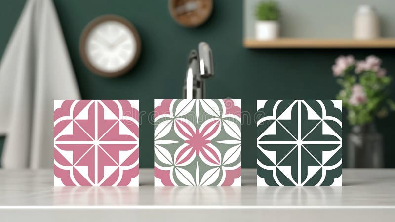 Modern Retro Cement Tiles in the Bathroom - AI Stock Illustration ...