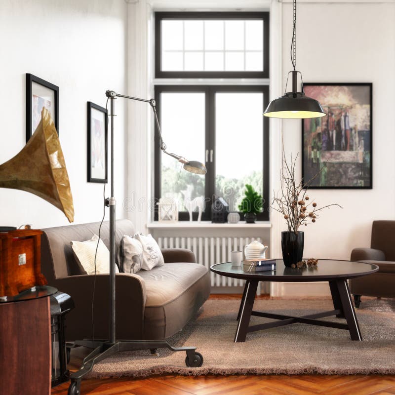 Modern Retro Style Apartment Focus Editorial Stock Photo - Illustration ...