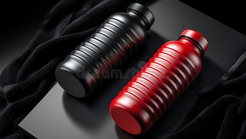 Modern Reusable Water Bottles Black and Red Hydration Vessels Stock ...